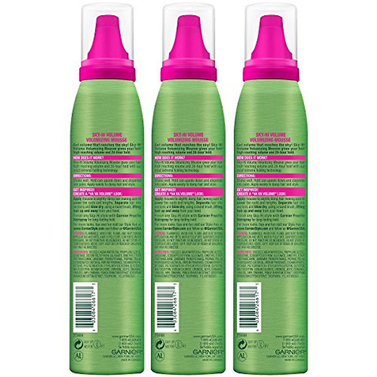 Garnier Fructis Style Sky-Hi Volume Volumizing Hair Mousse, 6.5 Ounce, 3 Count
