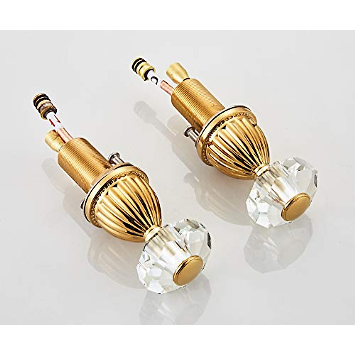 YUELIFE Bathroom Sink Faucet 3 Hole Deck Mounted Widespread Brass Bathroom Faucet Crystal Handle Mixer Tap,Gold(Ti-PVD)