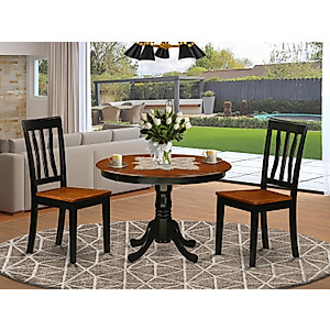 East West Furniture HLAN3-BCH-W 3 Piece Dining Table Set for Small Spaces Contains a Round Dining Room Table with Pedestal and 2 Wood Seat Chairs, 42x42 Inch, Black & Cherry