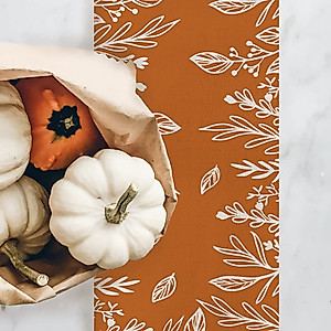 ARKENY Fall Thanksgiving Table Runner 13x72 Inches,Orange Leaves,Seasonal Burlap Farmhouse Indoor Autumn Table Runner for Home AT271-72