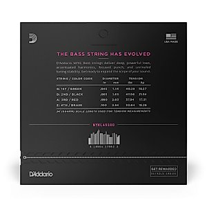 D'Addario Bass Guitar Strings - NYXL Bass Strings - NYXL45100 - Unrivaled Strength, Tuning Stability, Enhanced Response - For 4 String Bass Guitars - 45-100 Regular Light, Long Scale