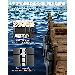 KEMIMOTO PWC Boat Fender, Marine Dock Fender for Straight-Edge or Corner, 2 Pack Boat Fenders Bumpers for Jet Ski with 2 Ropes, Black