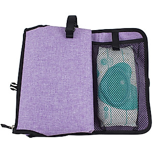 BODHI Baby Portable Water Resistant Diaper Changing Pad & Diaper Changing Kit Travel Bag Baby Station On The Go, Purple Chambray