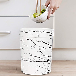 Zerodis Small Wastebasket, Marble Coloured Garbage Can Round Open Top Trash Can White Household Bathroom Garbage Container Bin for Bathrooms, Kitchen, (Small (50 X 35 X 19cm / 19.7 X