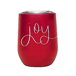 Sweet Water Decor Joy Metal Wine Tumbler | 12oz Stainless Steel Insulated Stemless Wine Cup With Lid | Cute Wine Glass with Funny Sayings for Women, Christmas, Holiday, Winter, Xmas
