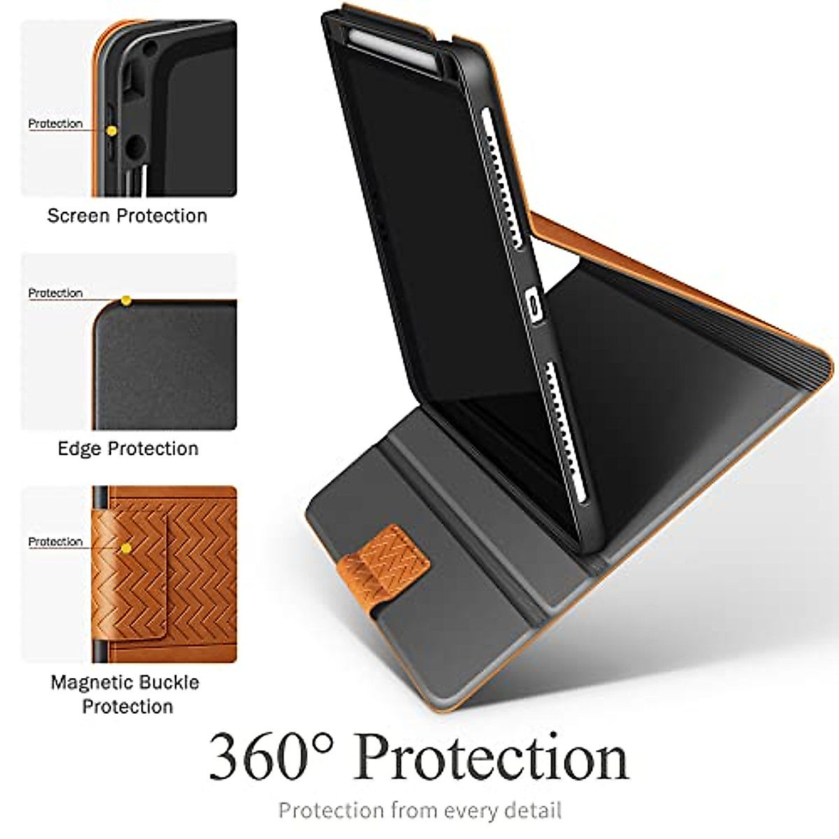 auaua Case for iPad Pro 12.9 6th/5th/4th/3rd Generation 2022/2021/2020/2018, Slim Durable Leather Stand Cover with Pencil Holder, Auto Sleep/Wake (Brown)