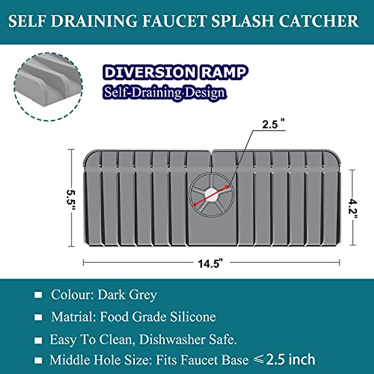 Self Drain Faucet Splash Catcher，Silicone Faucet Handle Drip Catcher Tray，Silicone Faucet Mat,Sink Splash Guard,Drip Protector Splash Water Catcher Mat Behind Faucet for Kitchen & Bathroom Countertop.