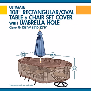 Duck Covers Ultimate Waterproof 108 Inch Rectangular/Oval Patio Table & Chair Set Cover with Umbrella Hole, Outdoor Table Cover