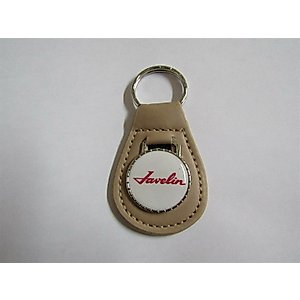 JAVELIN SCRIPT EMBLEM LOGO LEATHER KEYCHAIN - BEIGE