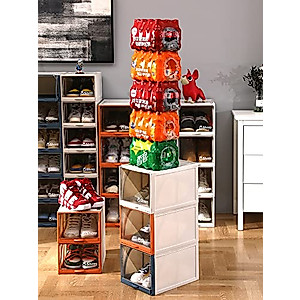Elivehome Shoe Storage Boxes Clear Stackable Shoes Boxes Sneaker Display Boxes Shoe Organizers，2 Pack,Fit up to Size 13.5 (L, White)