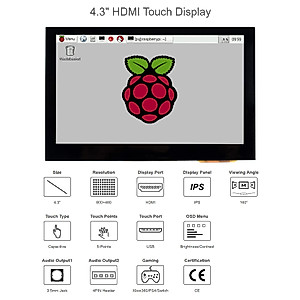Coolwell Waveshare 4.3 Inch HDMI Display Raspberry Pi Screen TouchScreen 800×480 Capacitive LCD Monitor for Raspberry Pi 4B+ 4B 3B+ 3B 2B+ Zero W Jetson Nano Windows 11 10 8.1 8 7
