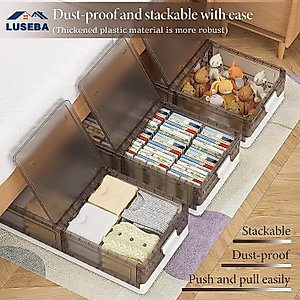 Under Bed Storage Containers, Stackable Under Bed Rolling Storage Plastic Containers, 11.5Gal Storage Bins with Wheels, Multi-purpose Storage Bins with Lids for Clothes, Shoes, And Duvets