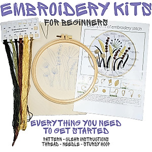 Expression Tees Embroidery Kit for Beginners & Adults - Easy Hand Embroidery Set with Cross Stitch Kits, Beginner Friendly DIY Craft, All-Inclusive Starter Kit Floral Bouquet Designs (#8 Bouquet)
