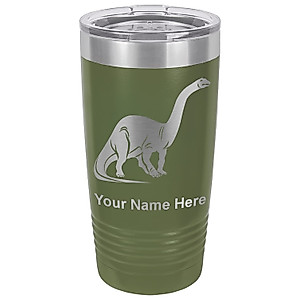 LaserGram 20oz Vacuum Insulated Tumbler Mug, Brontosaurus Dinosaur, Personalized Engraving Included (Camo Green)