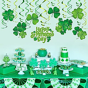 30PCS St Patricks Day Decorations Party Supplies Lucky Irish Green Shamrock Hanging Foil Swirl Decor for Home Ceiling Party Favors