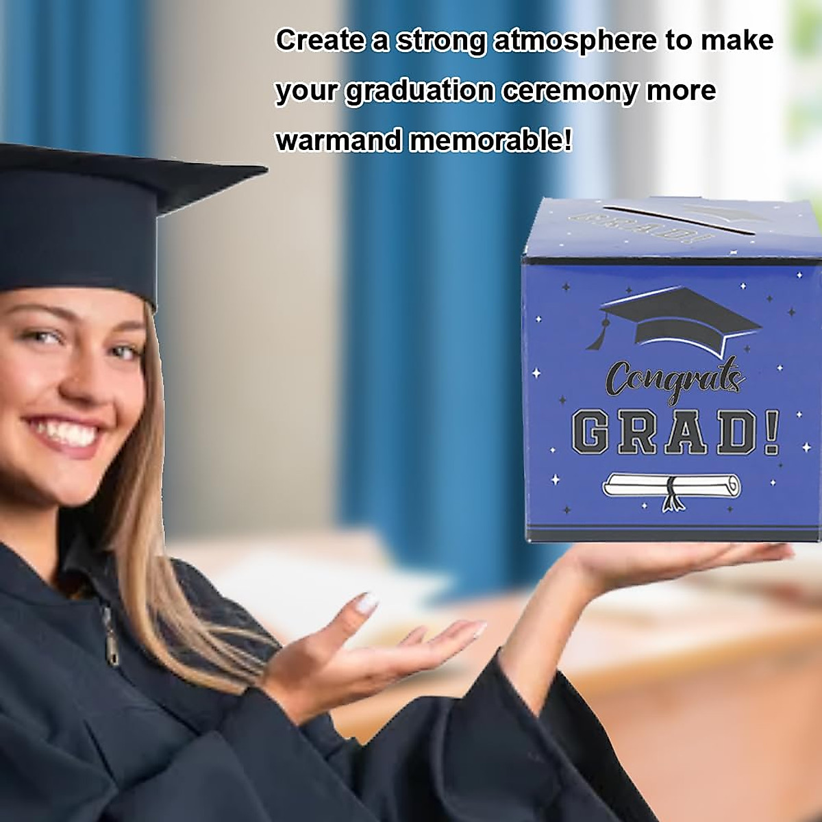 Blue 2024 Graduation Card Box, Card Box for Graduation Party, Graduation Gift Card Box for 2024 Graduation Decorations, Graduation Party Supplies for Class of 2024 High School & College Graduation