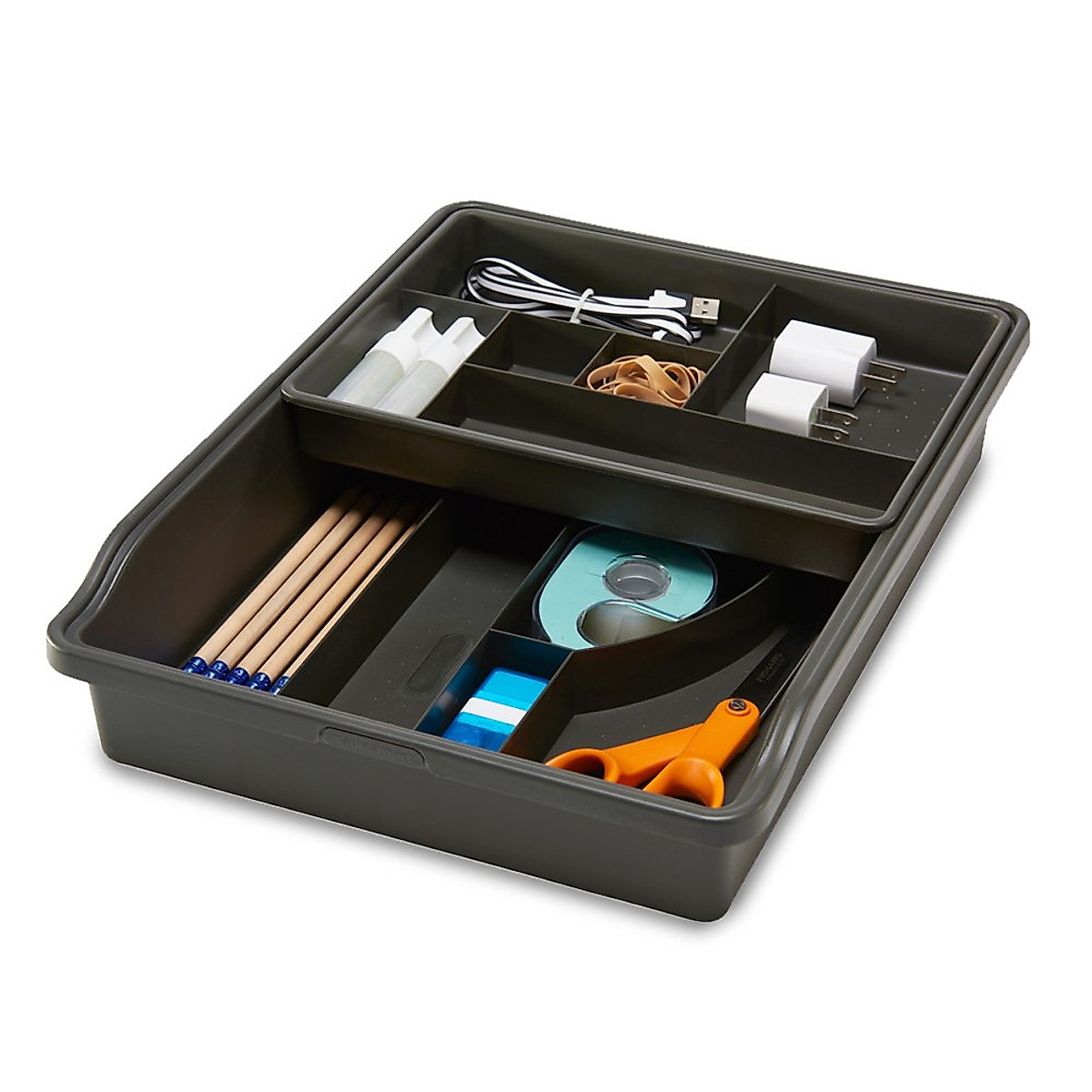 madesmart Value 8-Piece Interlocking Bin Pack - Granite & Original Junk Drawer Organizer-Granite| VALUE COLLECTION | 23-Compartments | Multi-Purpose Storage | Heavy Duty | BPA-Free