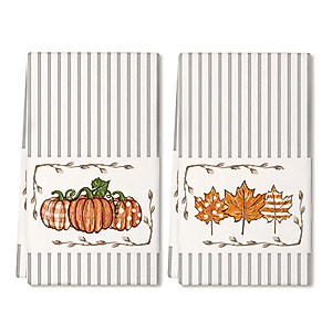ARKENY Fall Kitchen Towels Set of 2,Orange Pumpkin Maple Autumn Dish Towels 18x26 Inch Drying Dishcloth,Farmhouse Home Decoration AD116
