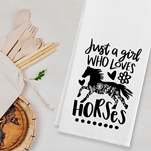 Just a Girl Who Loves Horses Kitchen Towels & Tea Towels, Dish Cloth Flour Sack Hand Towel for Farmhouse Kitchen Decor，24 X 16 Inches Cotton Modern Dish Towels Dishcloths,Horse Lovers Riders Gifts