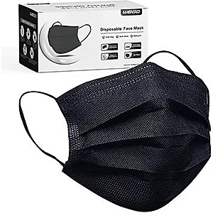 Disposable Face Mask, 4 Layers Safety Masks (Pack of 50) with Elastic Ear Loop Comfortable Breathable (Black)