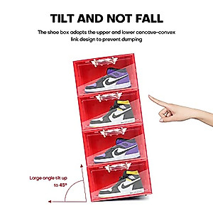 Boshen 1 Pack LED Shoe Display Cases with Voice Control Stackable Extra Large Sneaker Storage Box Magnetic Drop Side Shoe Collection Organizer for Men 13.5 & Women 14 (Red)