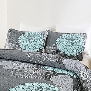 Green Floral Pattern Quilt Set California King Size - 3 Pieces Quilt Coverlet Elegant Bohemian Bedspread with 2 Pillowcases Soft Lightweight Microfiber Bedding Quilt Set for Adults (Green,106"x94")