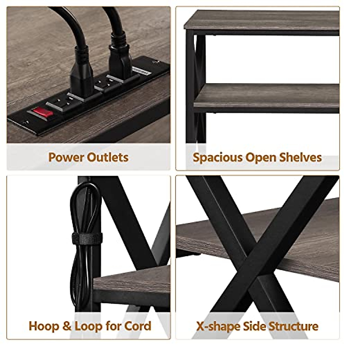 Yaheetech Industrial TV Stand with 3-Tier Storage Shelves, 55" TV Cabinet with Power Outlets for Living Room, Media Entertainment Center TV Console with Charging Station, Metal Frame, Taupe Wood