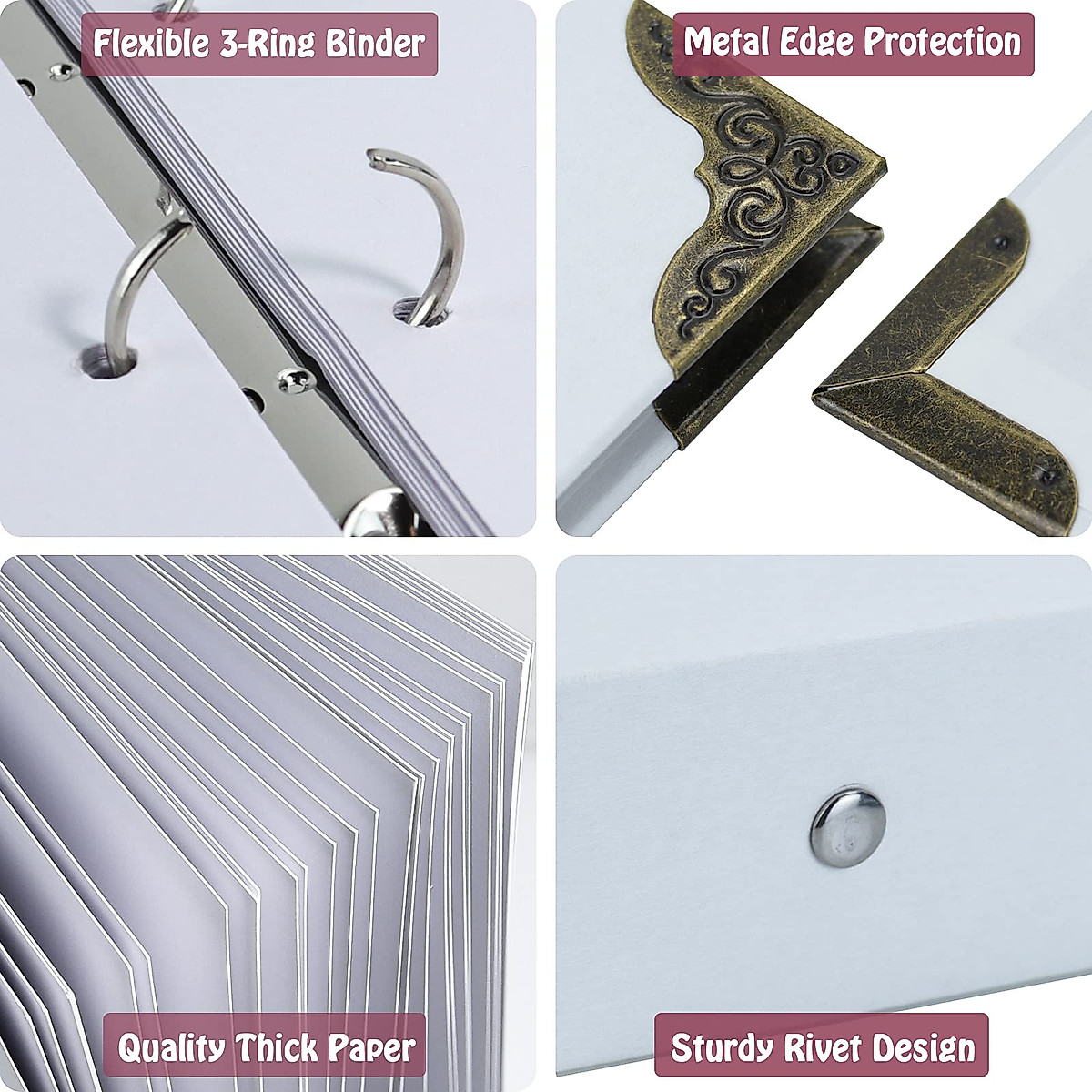 Vienrose DIY Scrapbook Photo Album Kit with Pens Tapes and Stickers 60 Pages Hardcover 8.3x10.5 Inches 3 Rings Removable Blank Paper Scrapbooking for Lover Friends Kids Wedding White