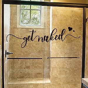 Get Naked Bathroom Decals,Funny Wall Sticker Decor,Letter Print Minimalism Wall Art 28×7In