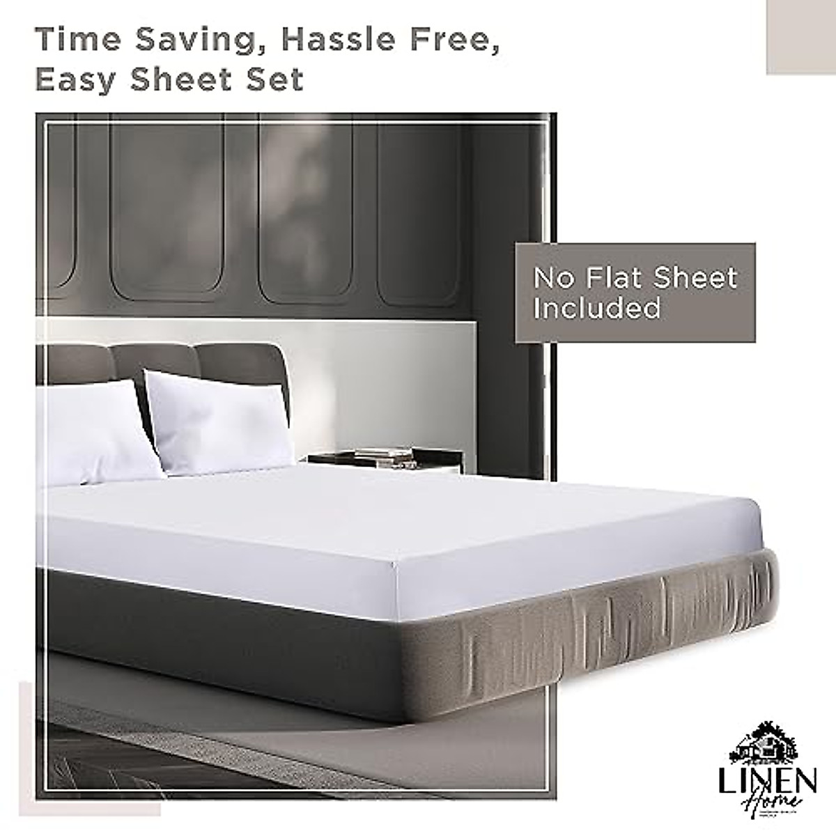 Linen Home 100% Cotton Percale Fitted Sheet Set King Size, White, Deep Pocket, 3 Piece - 1 Deep Pocket Fitted Sheet and 2 Pillowcases, Crisp Cool and Strong Bed Linen