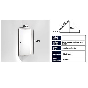 Stainless Steel Corner Bathroom Mirror Cabinet Triangle Locker Wall Cabinet Multipurpose Kitchen Medicine Storage Organizer with Mirror,11.81" X23.6"X8.2"