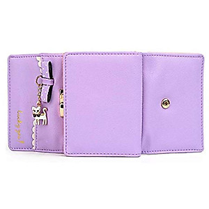 edfamily Womens Leather Cute Cat Bowknot Small Wallet Coins Purse Card Holder (Purple)