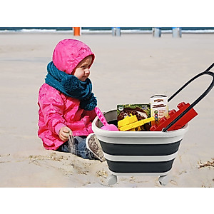 SAMMART 17L (4.5 Gallons) Collapsible Plastic Laundry Basket with Handle & Wheels-Foldable Pop Up Storage Container/Organizer with Wheels-Portable Washing Tub-Space Saving (Grey/Slate Grey)