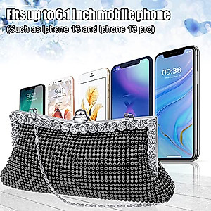 SelfTek Black Clutch Purses Evening Bag for Women, Sparkly Rhinestone Purses Crystal Bag with Short & Long Chain for Women Wedding Prom Party