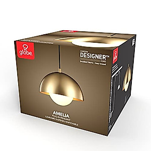 Globe Electric 65696 Amelia 1-Light Plug-in Pendant Lighting, Matte Brass, Frosted Glass Shade, Bulb Not Included
