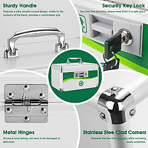 Medicine Lock Box, First Aid Safe Medication Storage Box, Layered Aluminum Daily Medicine Lockable Box with Key 10 x 6.88 x 6.88 Inch