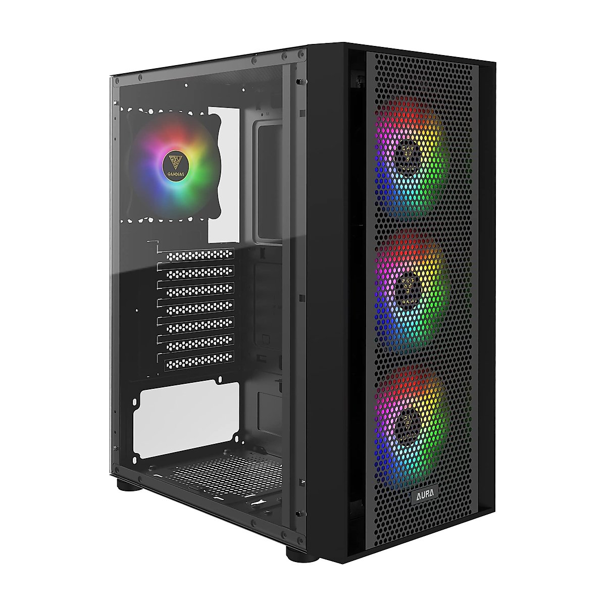 GAMDIAS ATX Mid Tower Gaming Computer PC Case with Side Tempered Glass, 4X 120mm ARGB Case Fans and Sync with 5V RGB Motherboard and Excellent Airflow