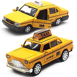 OTONOPI New York City Taxi Cab Toy Taxi Car Toy for Kids Yellow Cab Diecast Model Toy Car with Pullback Action for Toddler Age 3+ Pack of 2