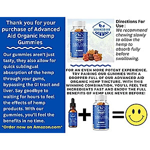 Advanced Aid: Certified Organic Natural Premium Formula Hemp Gummies 180,000mg - Big Gummies with Pure Hemp Oil - Made in The USA (60 Gummies) Read Description