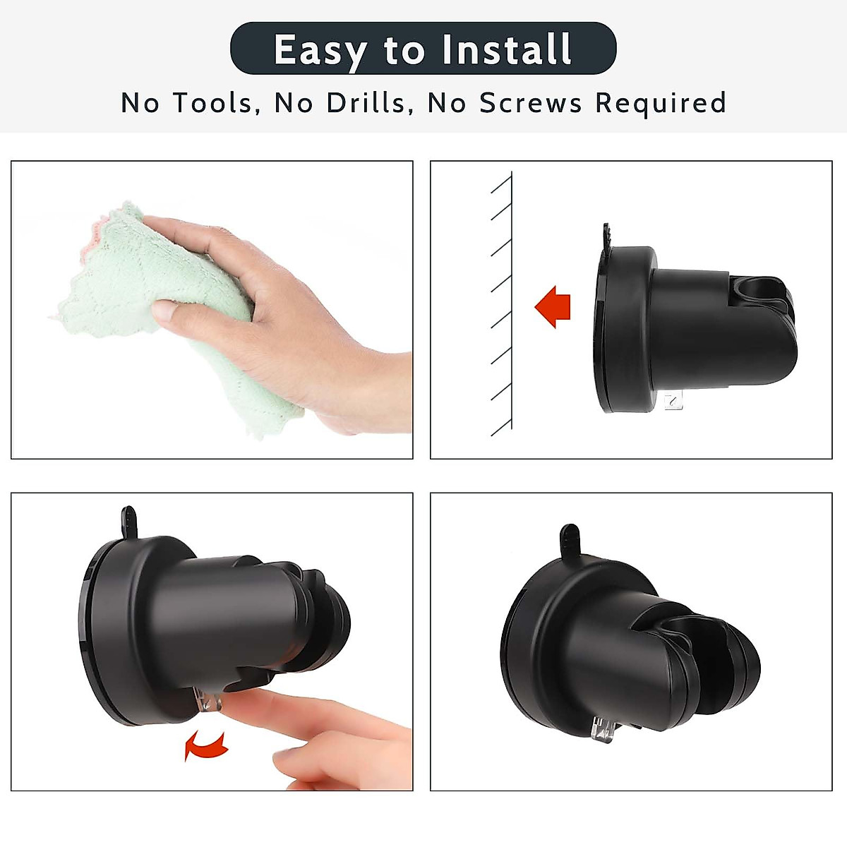 Shower Head Holder Removable Wall Mount Holder with Vacuum Suction Cup Height Adjustable Shower Wand Holder & Wall Mount ABS Plastic Suction Holder for Bathroom