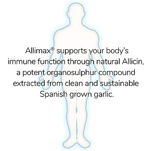 ALLIMAX 180mg 90 Capsules. Allicin Garlic Supplement to Support Your Body’s Immune Function. Contains Stabilized and Potent Bioactive Allicin, Extracted from Clean & Sustainable Spanish Grown Garlic.