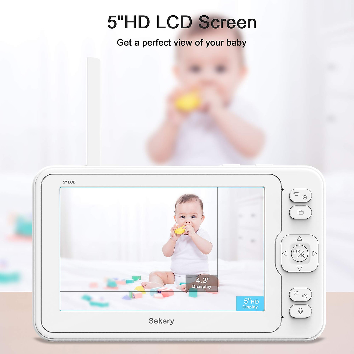 Sekery Video Baby Monitor, 1080P 5" HD Display Baby Monitor with Camera and Audio, Two-Way Audio,Temperature Monitor, Night Vision,Lullaby,VOX Mode,Recording&Playback