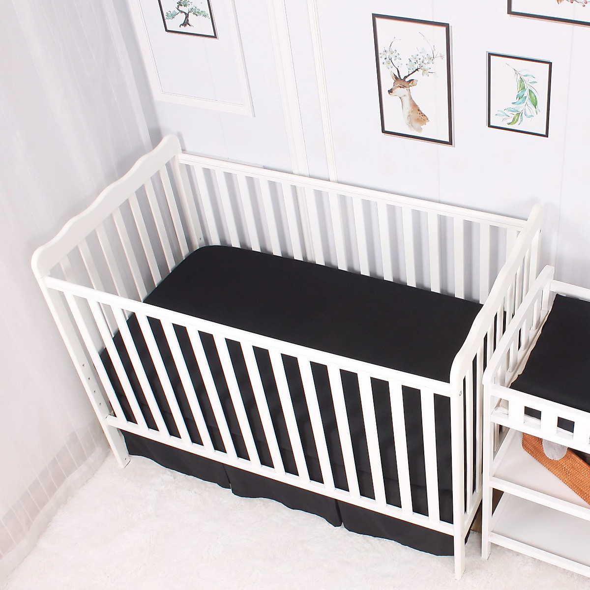 CaSaJa 3-Pack Fitted Crib Sheets Set for Baby Boys, Extra Soft Breathable 9" Deep Mattress Sheet for Standard Toddler Bed 28x52, Cozy Washable Microfiber Nursery Sheets, Black