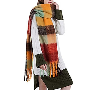 SHOHOKU Large Chunky Plaid Scarf Coloured Checked Oversized Scarf Tassel Soft Fall Winter Thick Warm Shawl Women (B)