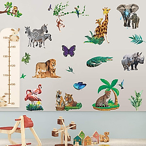 Amaonm Creative Giant Removable Cartoon Zoo Wild Jungle Animals 3D DIY Lion Giraffe Elephant Tree Wall Decals Nursery Decor for Kids Bedroom Living Room Playroom Classroom Hospital Decoration (b)