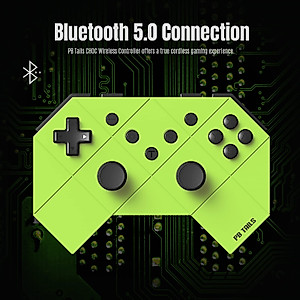 PB TAILS CHOC Unique Bluetooth Controller for Switch, PC, Steam, Android - Portable Switch Wireless Controller with Turbo-Mode, Motion Control, Vibration, Wake Up Function & Carry Case - Neon Green