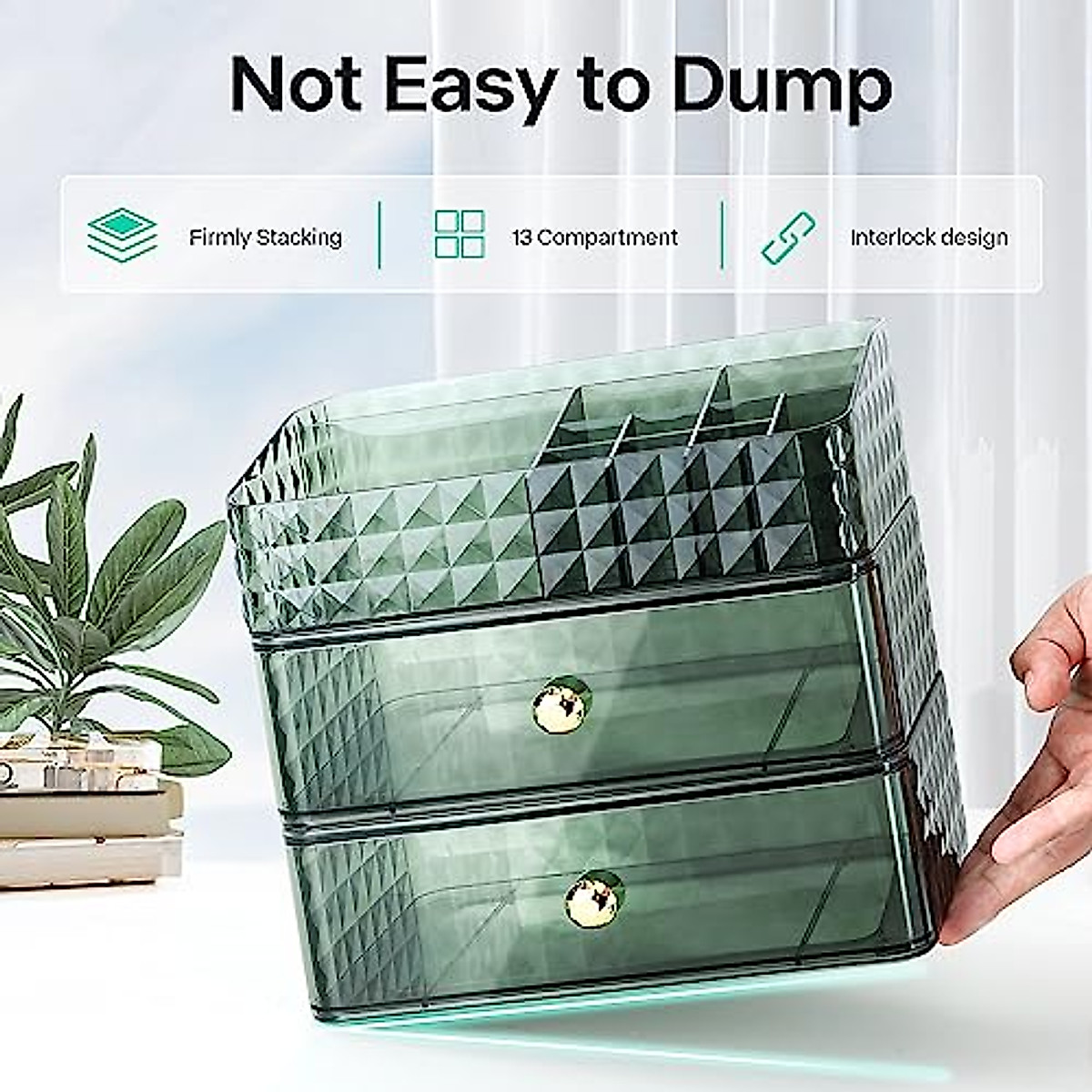 GORET Makeup Organizer for Vanity, Large Capacity Countertop Organizer with 2 Stackable Drawers for Cosmetics, Lipstick, Nail Polish, Jewelry, Makeup Brush, Ideal for Bedroom and Bathroom