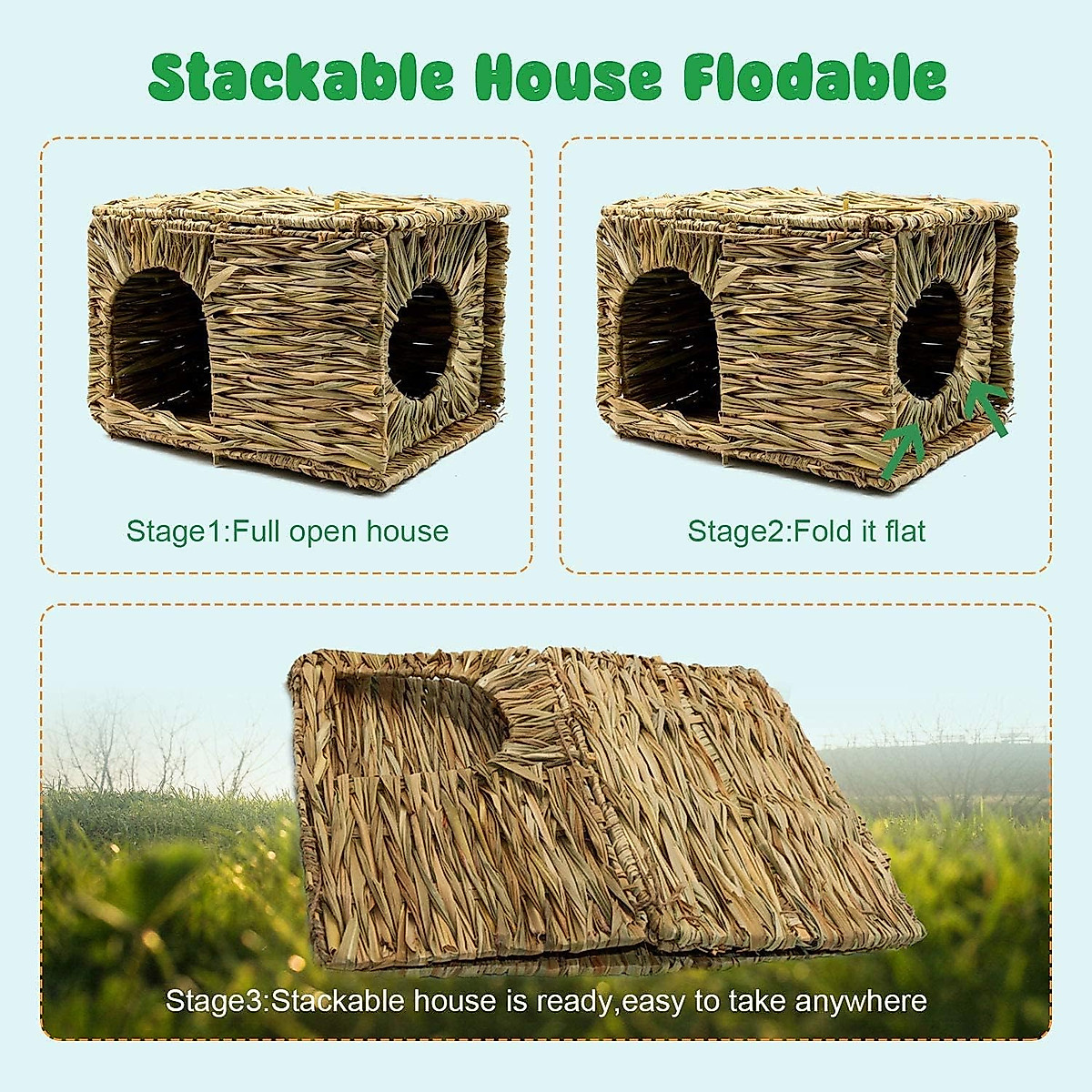 MODEMODE Natural Seagrass Mat Bed Hideaway Toy, Hand Woven for Rabbit Guinea Pig Chinchilla Ferret