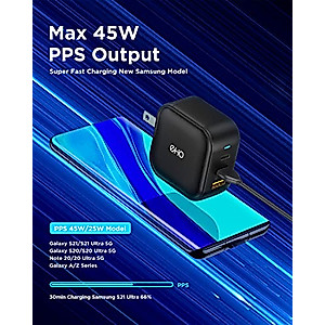 USB C Charger, EHO 65W GaN III PPS Fast Charger Adapter, 3-Port Foldable Compact Wall Charger Compatible with MacBook Pro/Air, Galaxy S22/S21, Note 20/10+, iPhone 13/12, iPad Pro, and More, Black