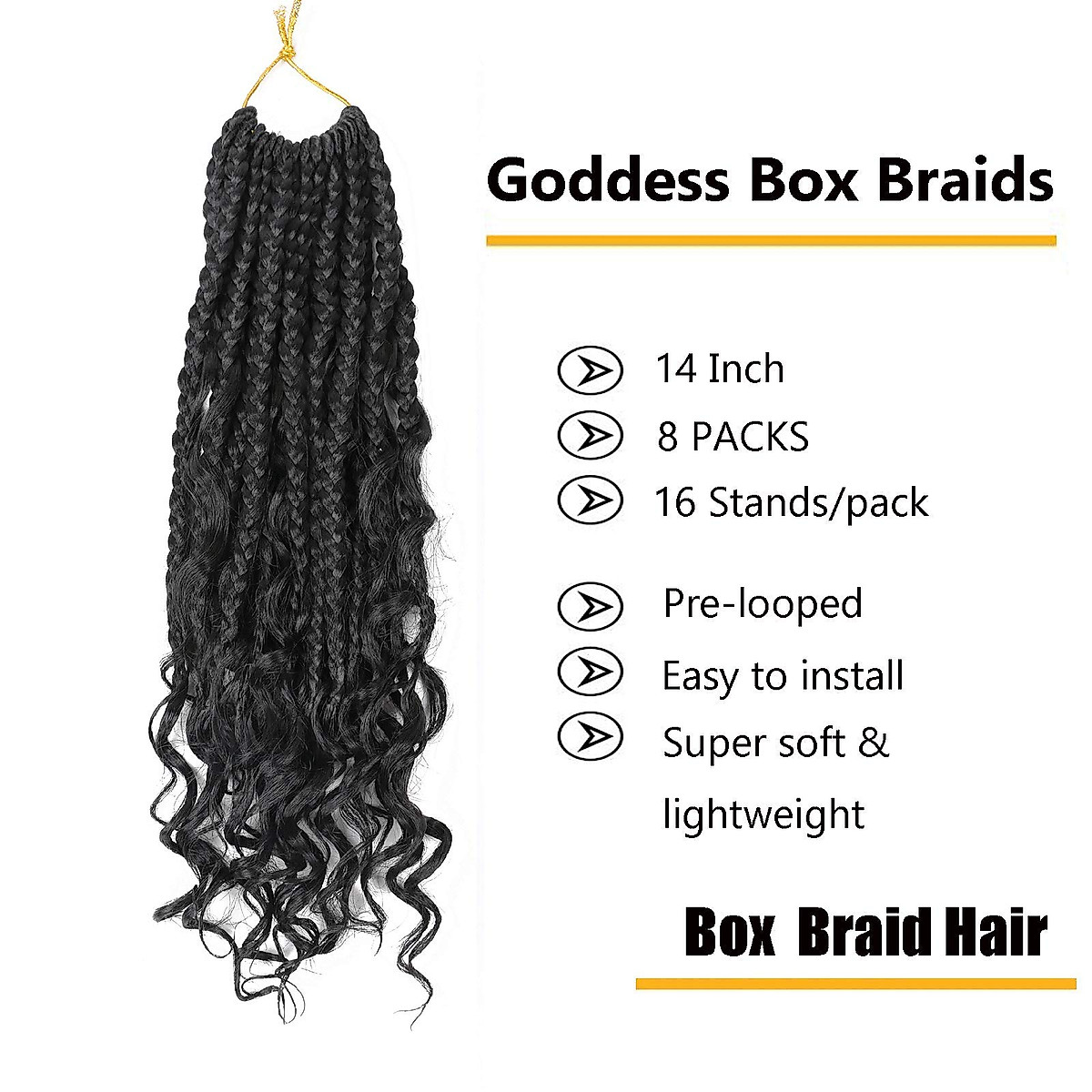 LMZIM Goddess Box Braids Crochet Hair 14 Inch Boho Crochet Box Braids Pre-looped 8 Pack Bohemian Box Braids Crochet Braids Synthetic Hair Extensions for Black Women